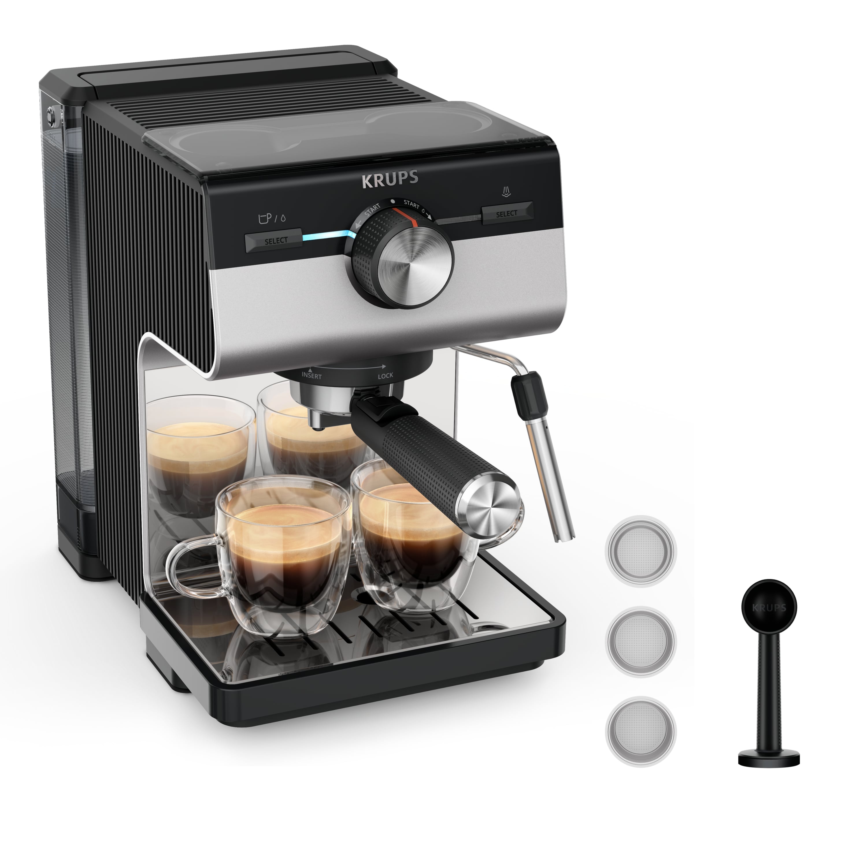 Macchina Caffe' Per Espresso Krups Authentic+ XP384E10 Semi-automatica 2l 15bar Nero/Acciaio ...